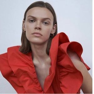 Zara | Dresses | Nwt Zara Ruffle Mini Dress Red L Blogger Favorite ...